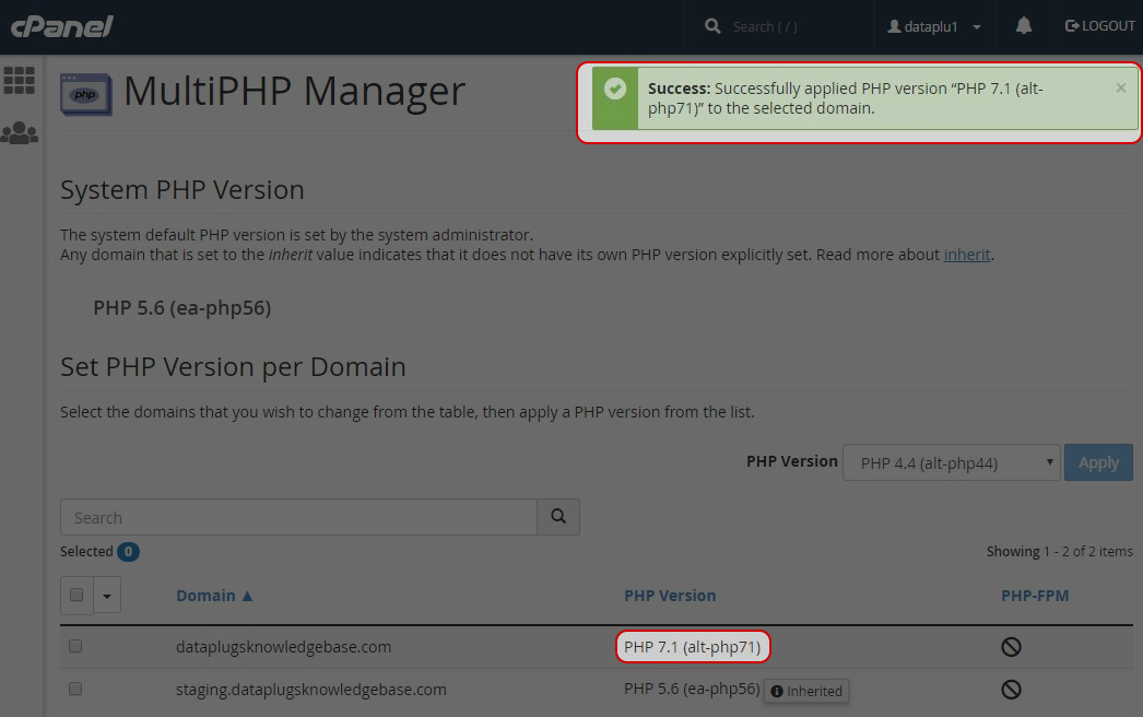 Change php version in cPanel | Dataplugs